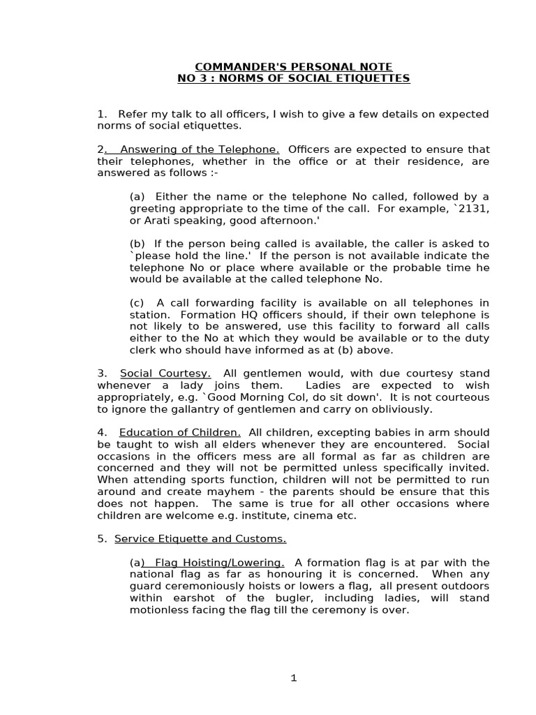 Social Etiquette Guidelines for Officers | PDF