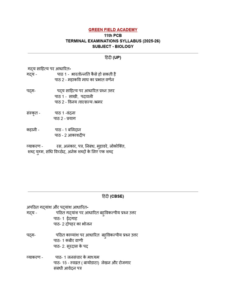 11th PCB Terminal Syllabus | PDF