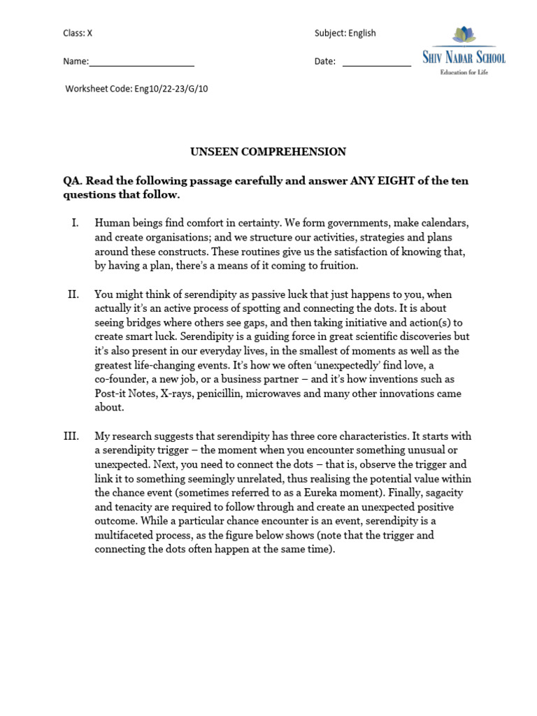 Unseen Comprehension WS | PDF | Luck