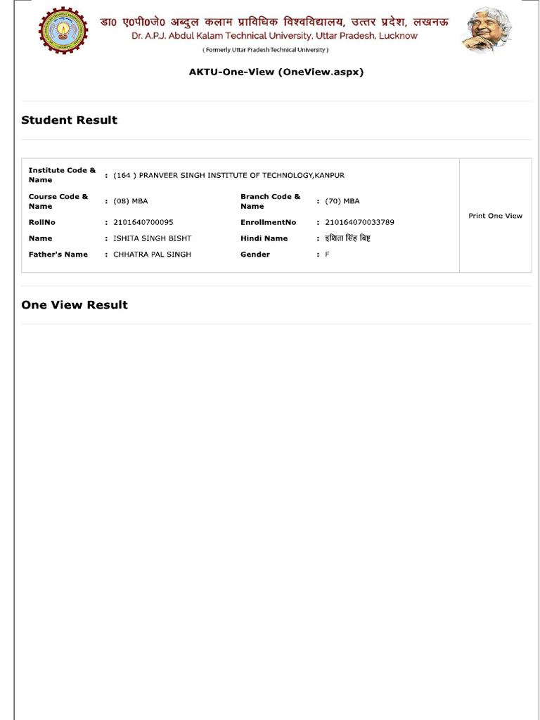 A67a9aa1f596e1 Ishita MBA Result | PDF