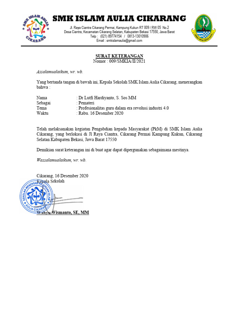 2020 SMK Islam Aulia Cikarang Selatan | PDF