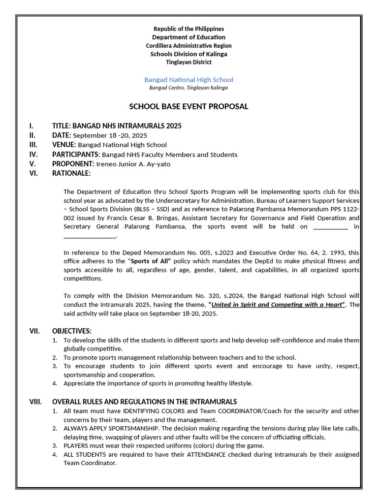EVENT PROPOSAL For Intramural | PDF | Sports