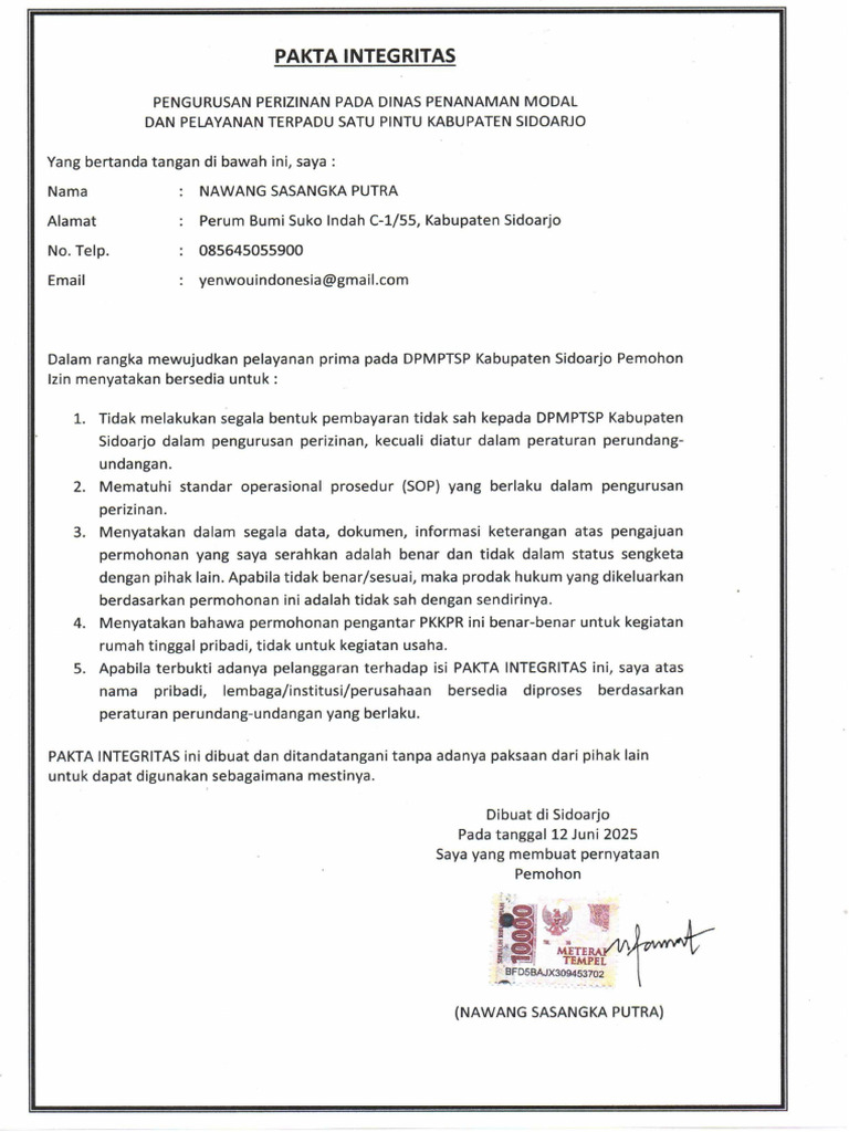 Contoh Fakta Integritas | PDF