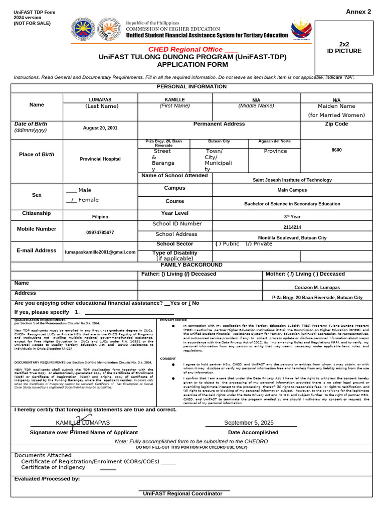 CHED TDP ApplicationForm 2025 7 | PDF | Justice | Crime & Violence