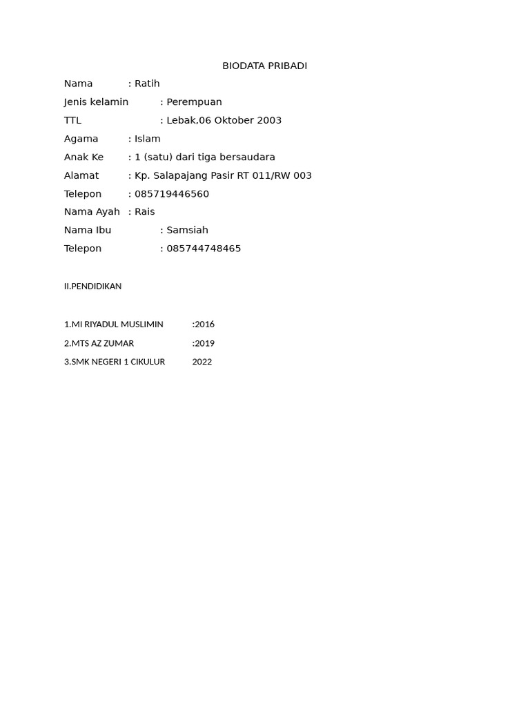 Biodata Pribadi Pdf
