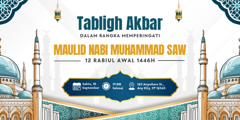 BIru Dan Emas Elegan Modern Spanduk Tabligh Akbar Memperingati Maulid ...
