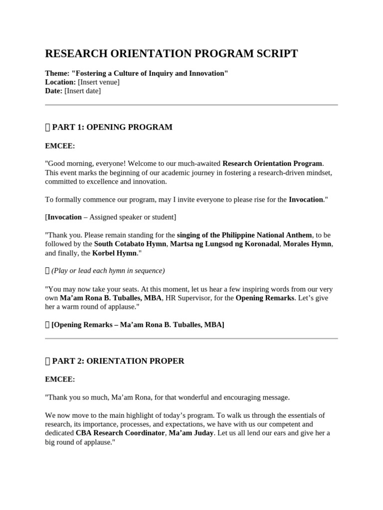 Research Orientation Program Script Pdf