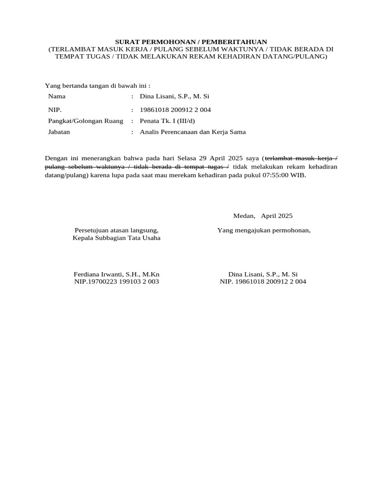 Surat Lupa Absen | PDF