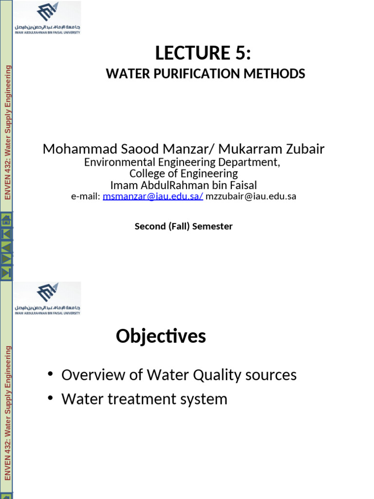 ENVEN 342 - Lecture 5 - Water Quality and Treatment Methods | PDF ...