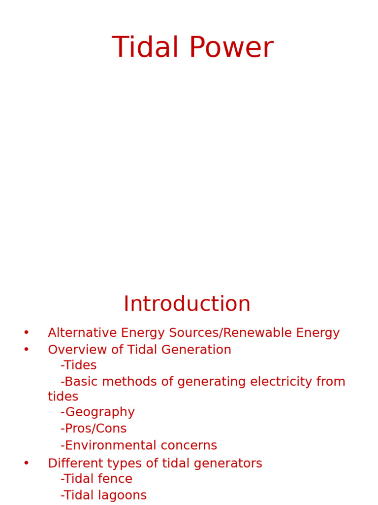Tidal Power: Renewable Energy Overview | PDF | Tide | Energy Development