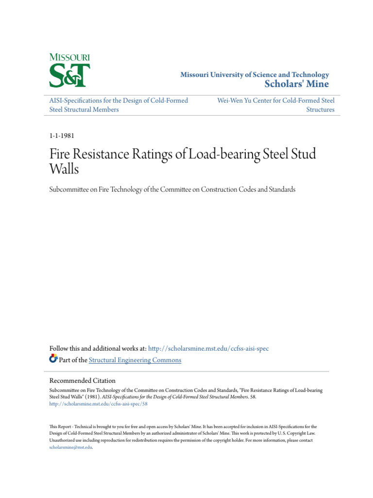 Fire Resistance Ratings for Steel Stud Walls | PDF | Drywall | Wall