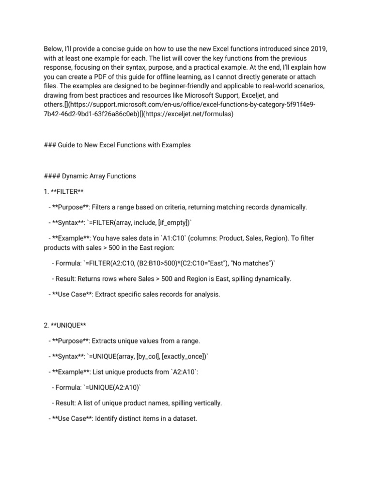 New Excel Functions Guide with Examples | PDF