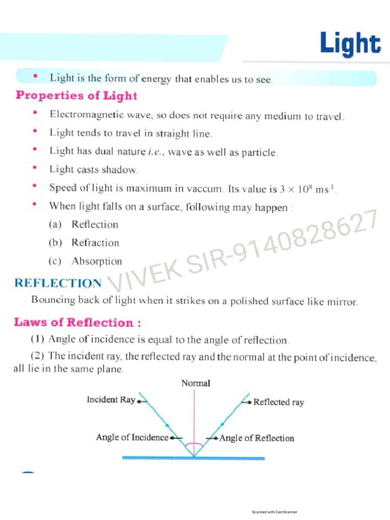 Class - 10, Cbse, Chapter - Light | PDF