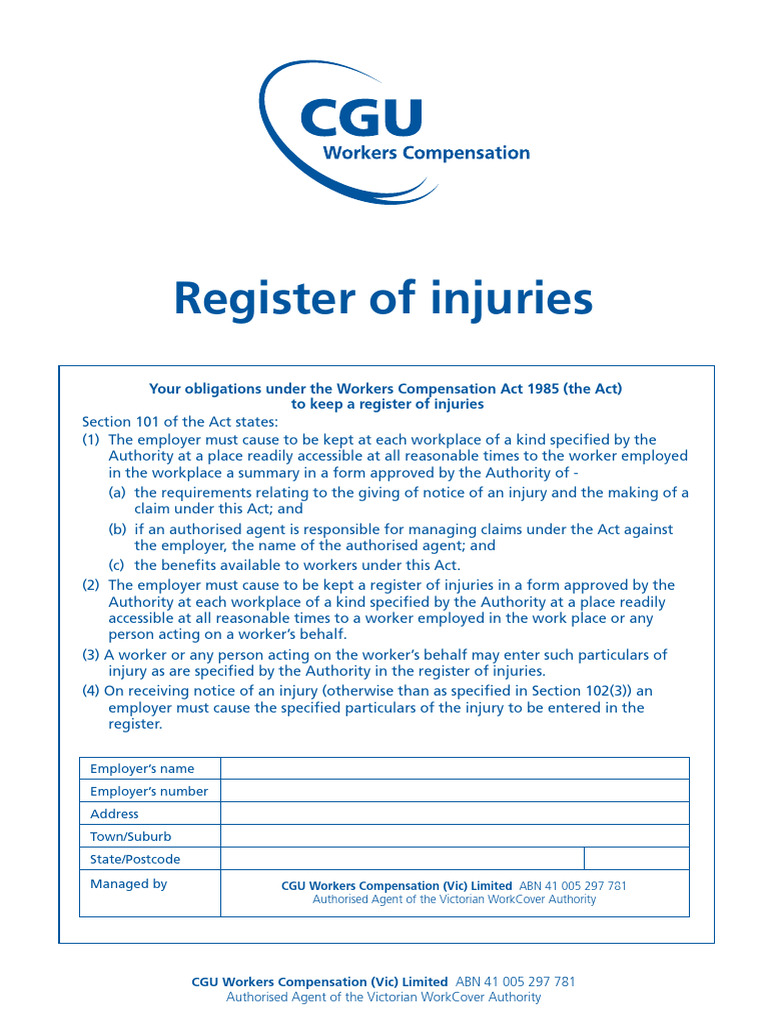 Workers Compensation Injury Register Guide | PDF | Workers ...