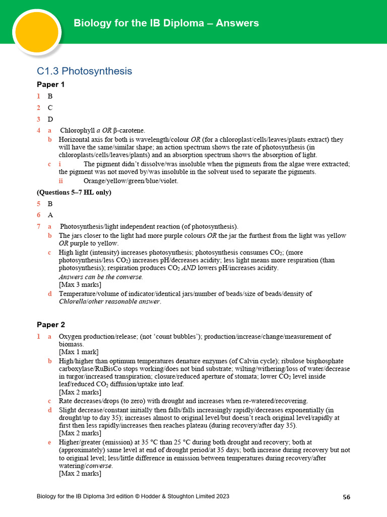 Practice Questions - Photosynthesis SLHL MS | PDF | Photosynthesis ...