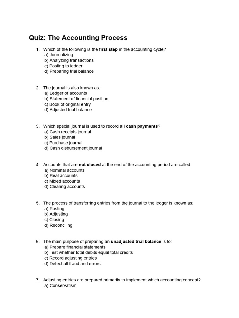 Accounting Process Quiz: Key Concepts | PDF