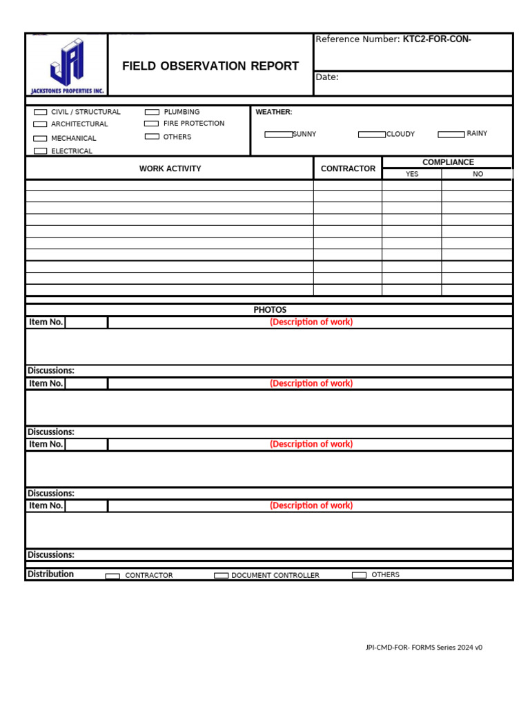 Jpi Field Observation Report Forms | PDF