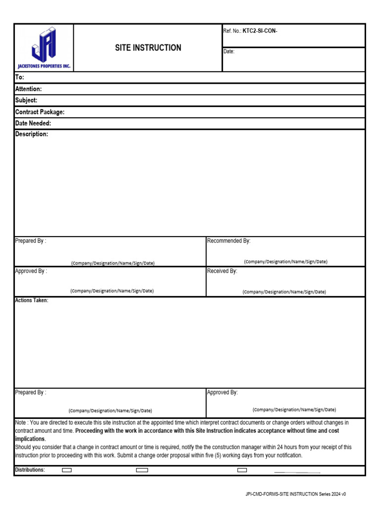 Jpi Site Instruction Forms | PDF