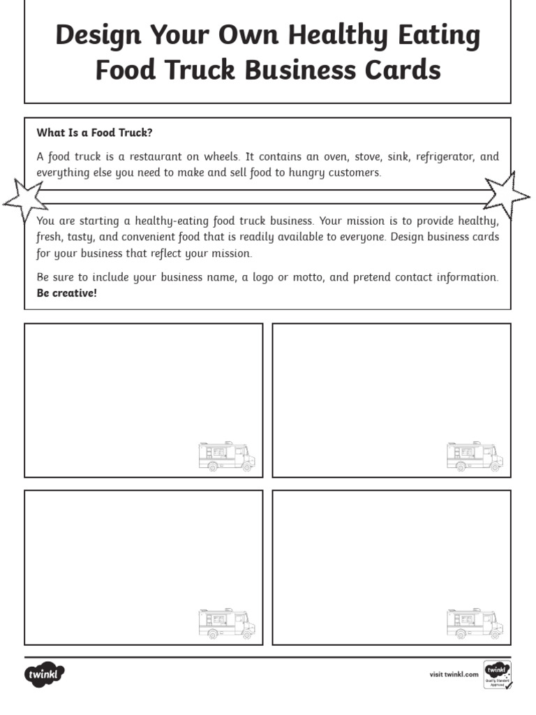 BW Design Your Own Healthy Eating Food Truck Business Cards | PDF