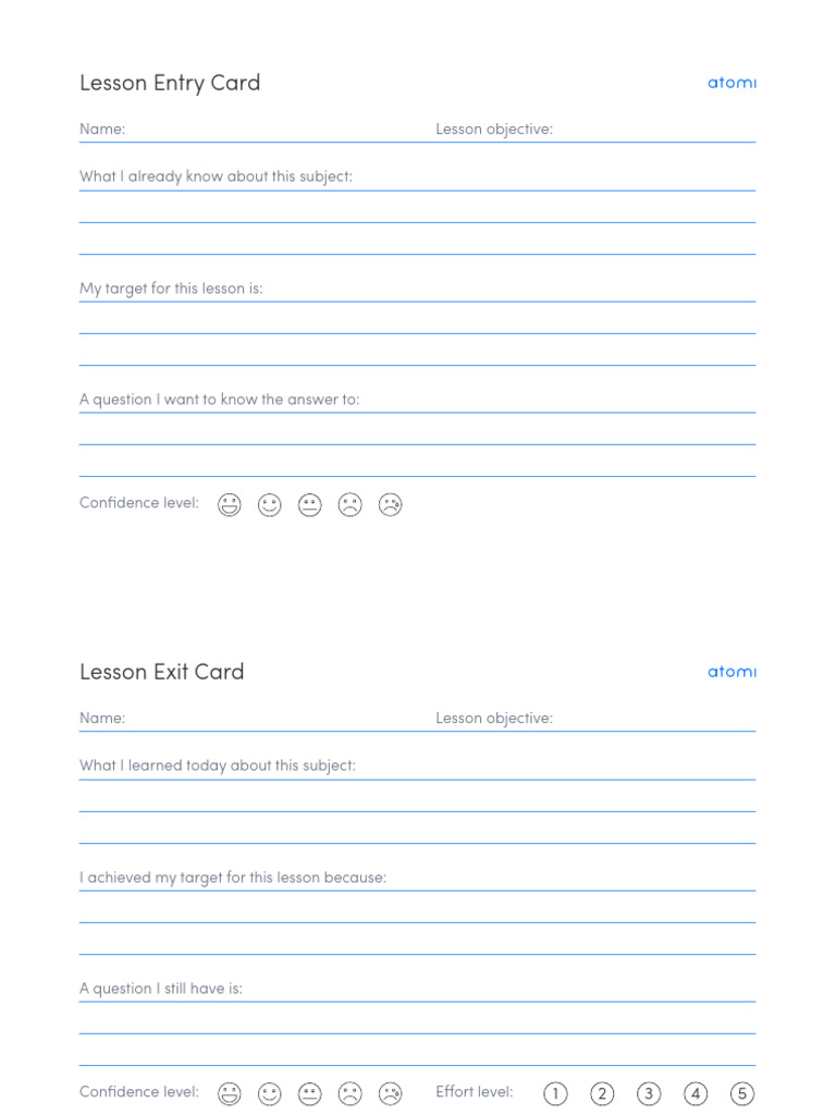 Atomi A5 Lesson Entry and Exit Template 01 | PDF