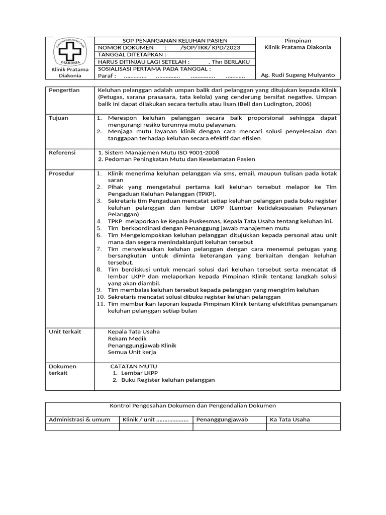 SOP Penanganan Keluhan Pasien Klinik | PDF