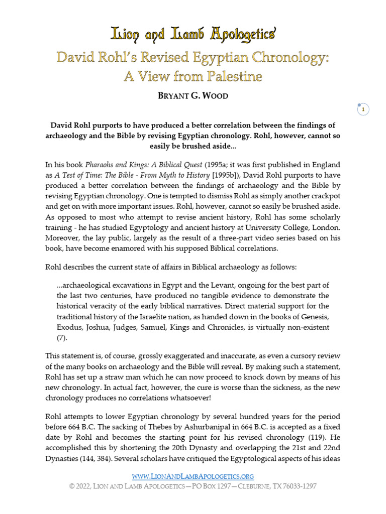 David Rohls Revised Egyptian Chronology Wood | PDF | Philistines ...