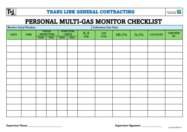 Multi-Gas Monitor Checklist Template | PDF