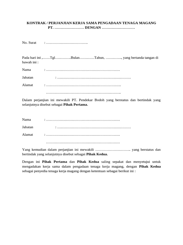 Draft MOU Kerjasama Magang | PDF