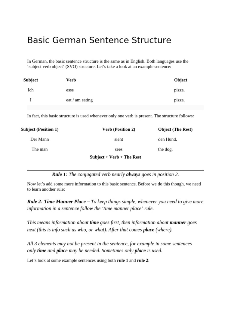 German Sentence Structure Explained | PDF | Grammatical Conjugation ...