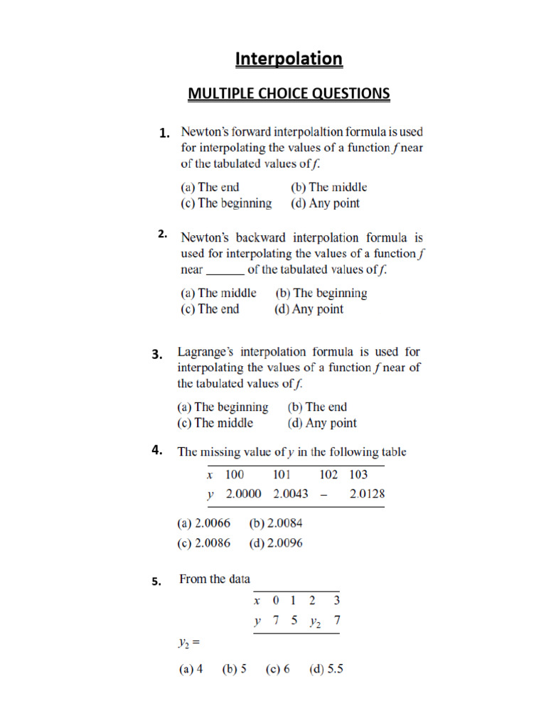 Interpolation - Multiple Questions | PDF