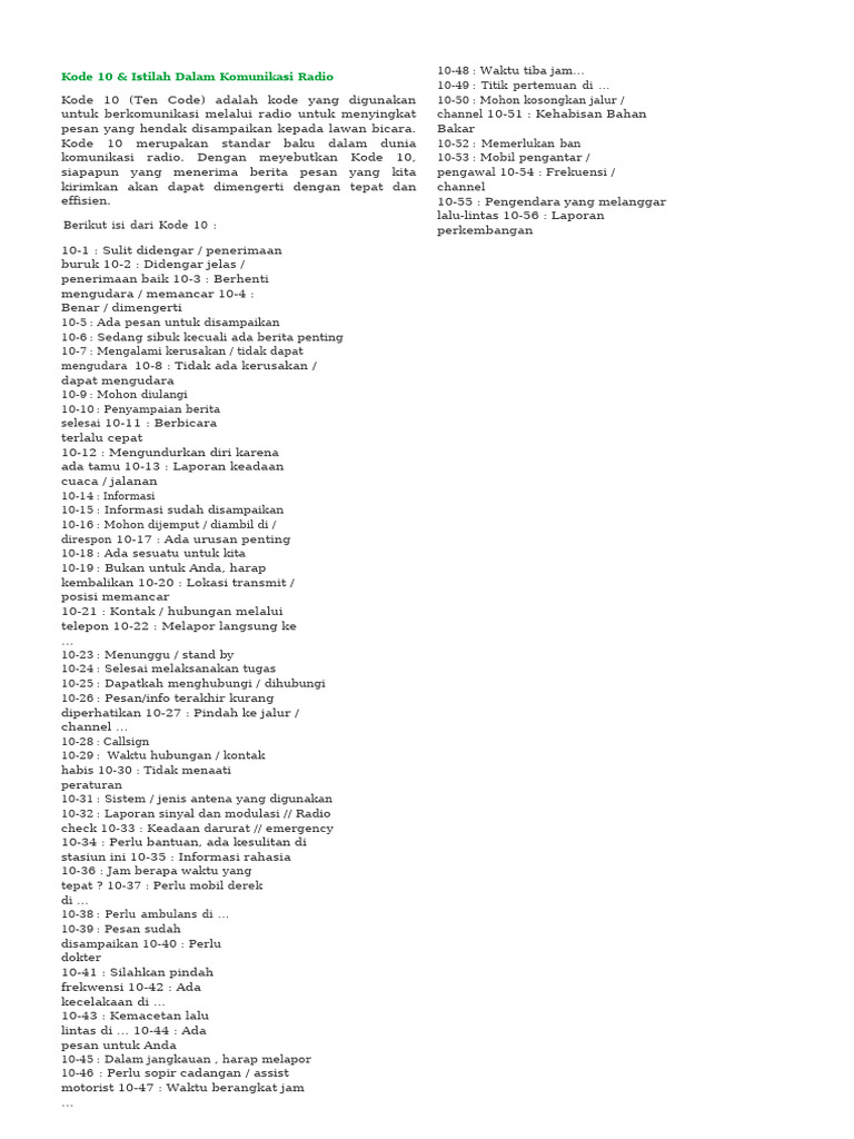 Kode 10 dalam Komunikasi Radio | PDF