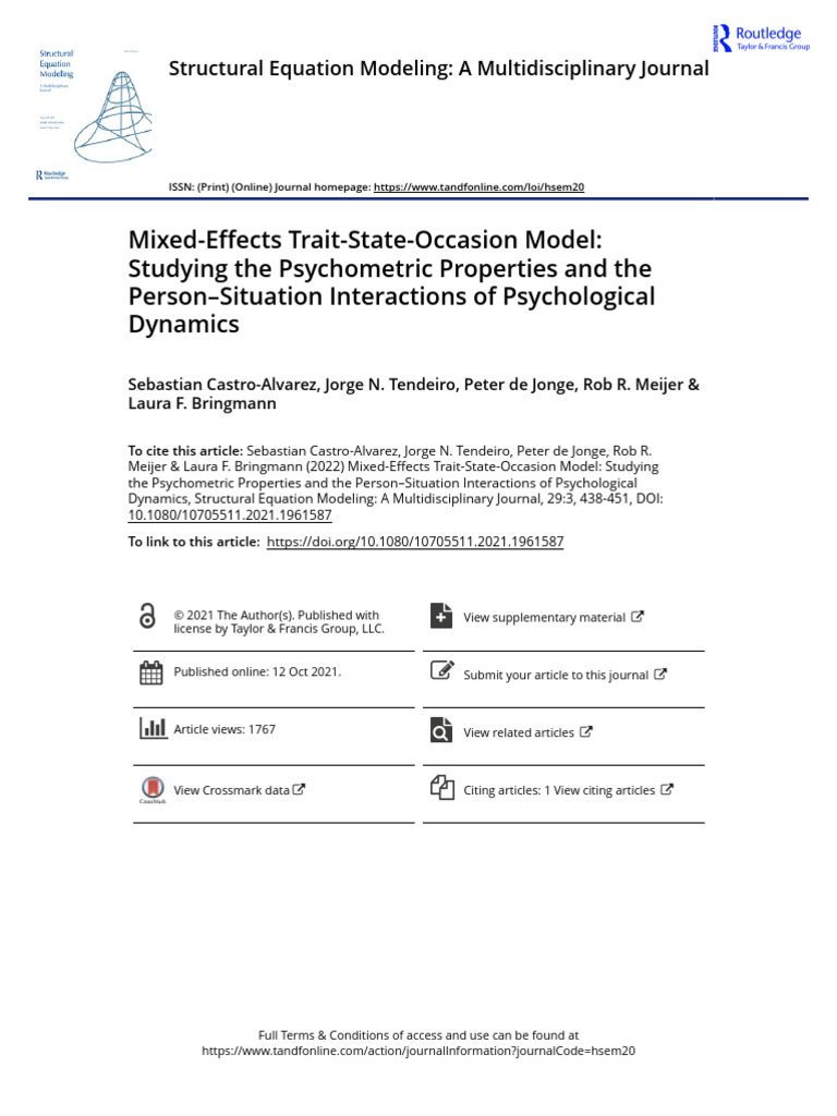 Castro-Alvarez Et Al (2022) Mixed-Effects Trait-State-Occasion Model ...