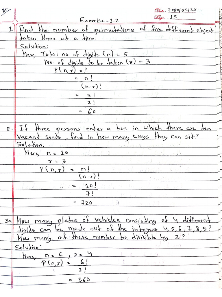 Class 12 Permutation and Combination Ex-1.2 | PDF