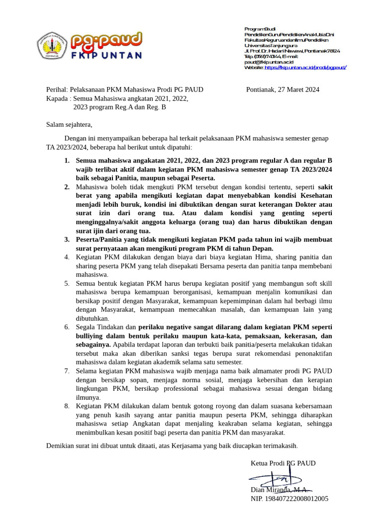 Panduan PKM Mahasiswa PG PAUD 2024 | PDF