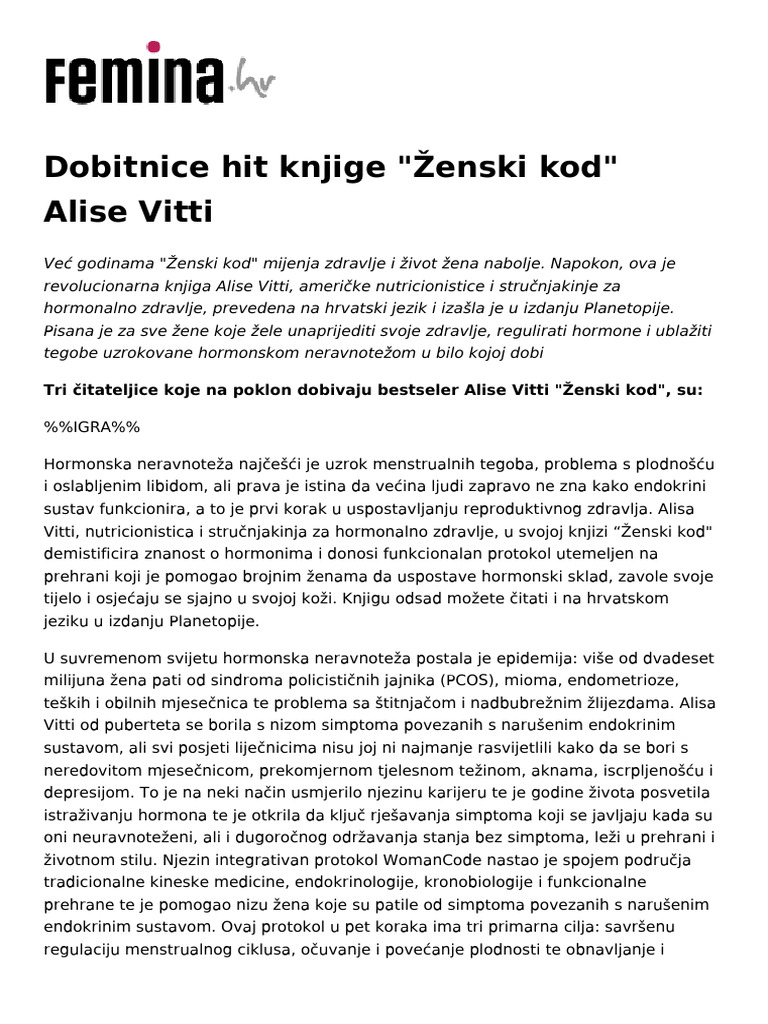 Dobitnice Hit Knjige Zenski Kod Alise Vitti - Cleaned | PDF