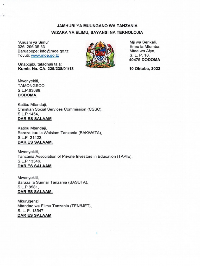 Waraka Wa Elimu Na - 06 Wa Mwaka 2022 | PDF