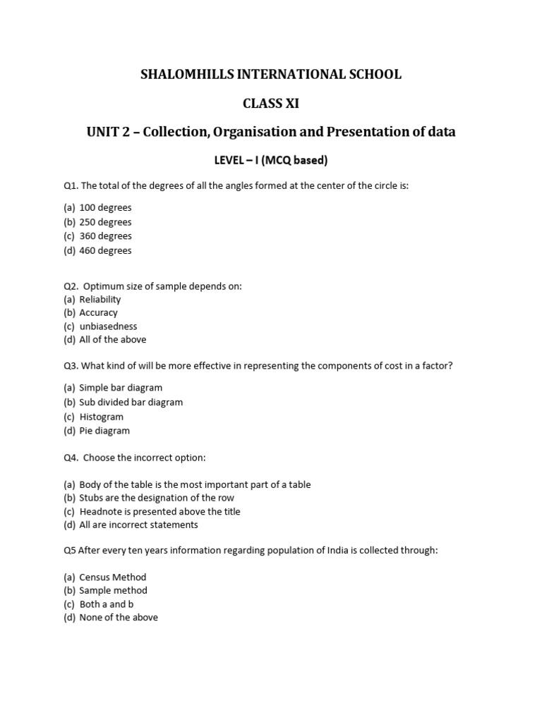 GW XI Stats 2 Collection Organisation and Presentation of Data 1 | PDF