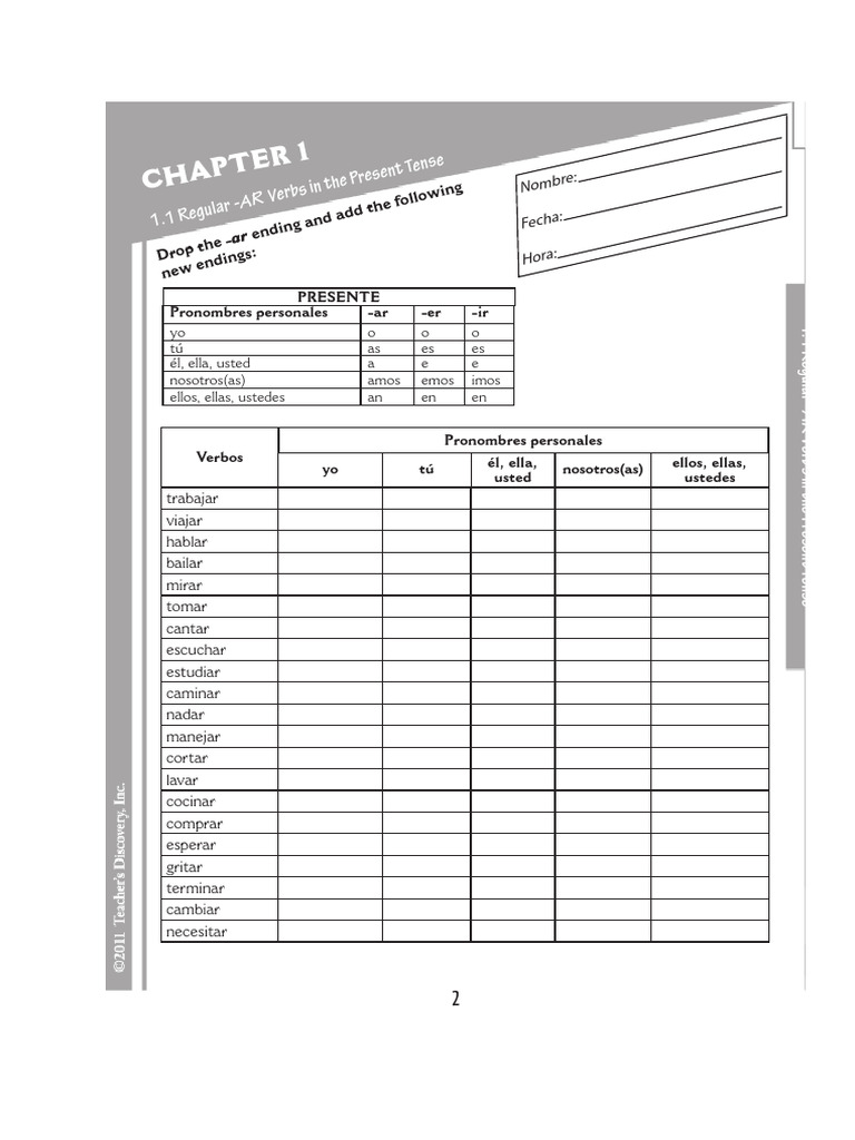 Spanish Verbs EX 1 | PDF | Sintaxis | Morfología Lingüística