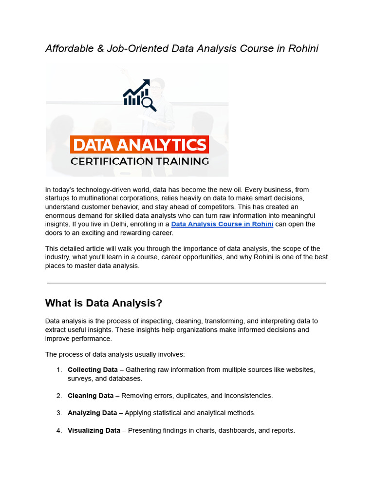 Data Analysis Course in Rohini | PDF | Data Analysis | Data