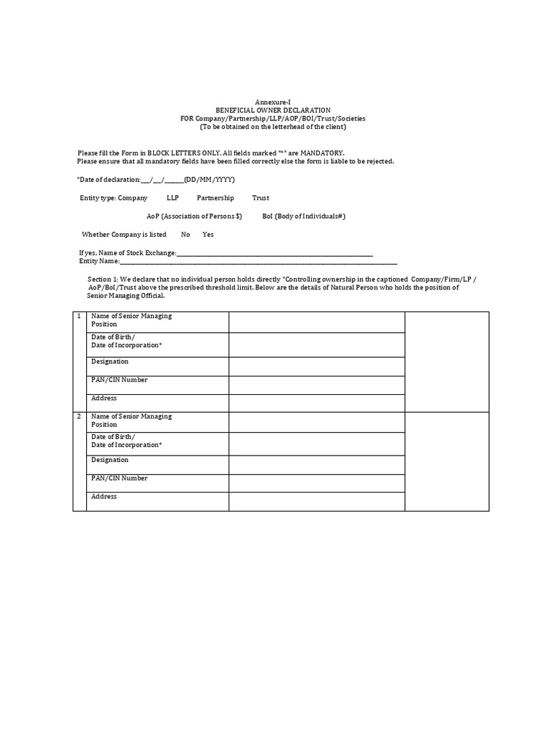 Beneficial Owner Declaration Form | PDF