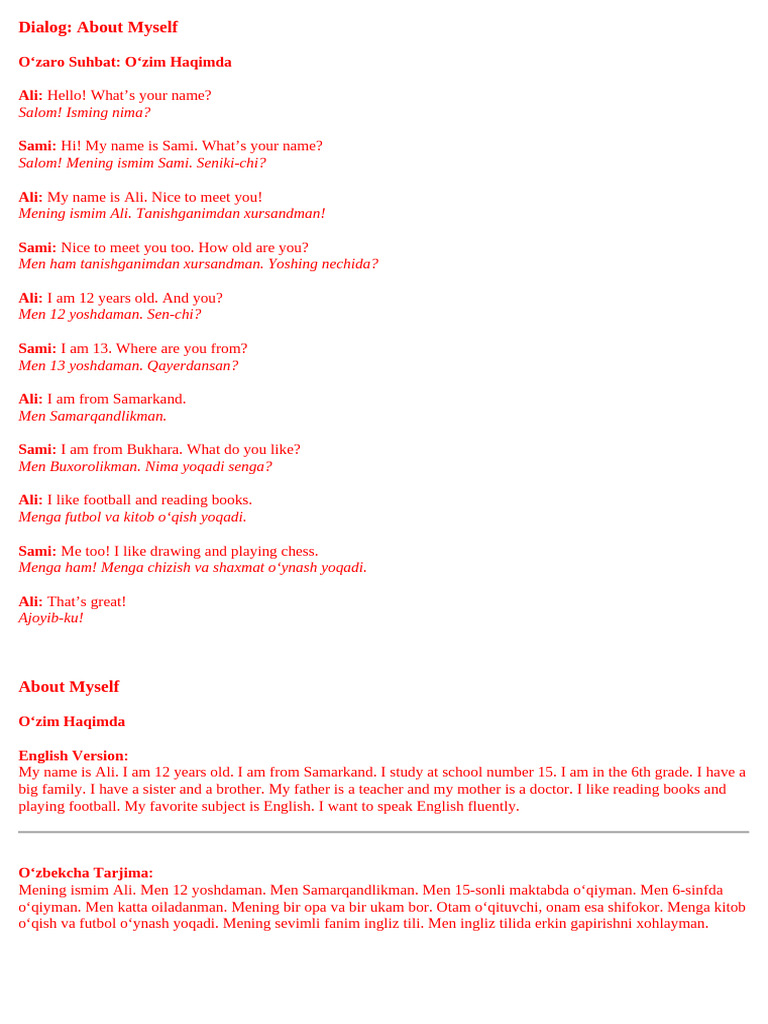 Dialog About Myself | PDF