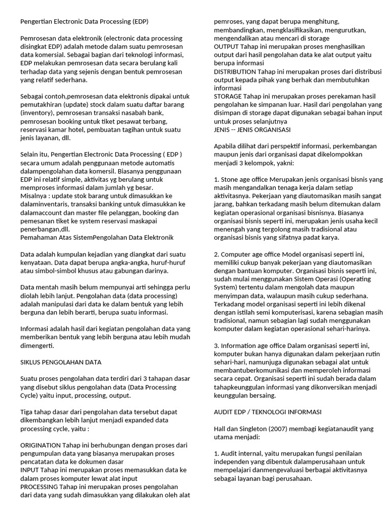 Pengertian Electronic Data Processing. | PDF