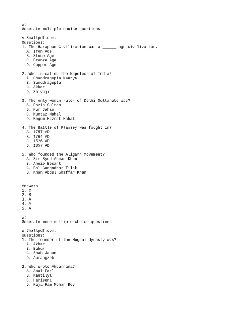 History Multiple-Choice Questions | PDF