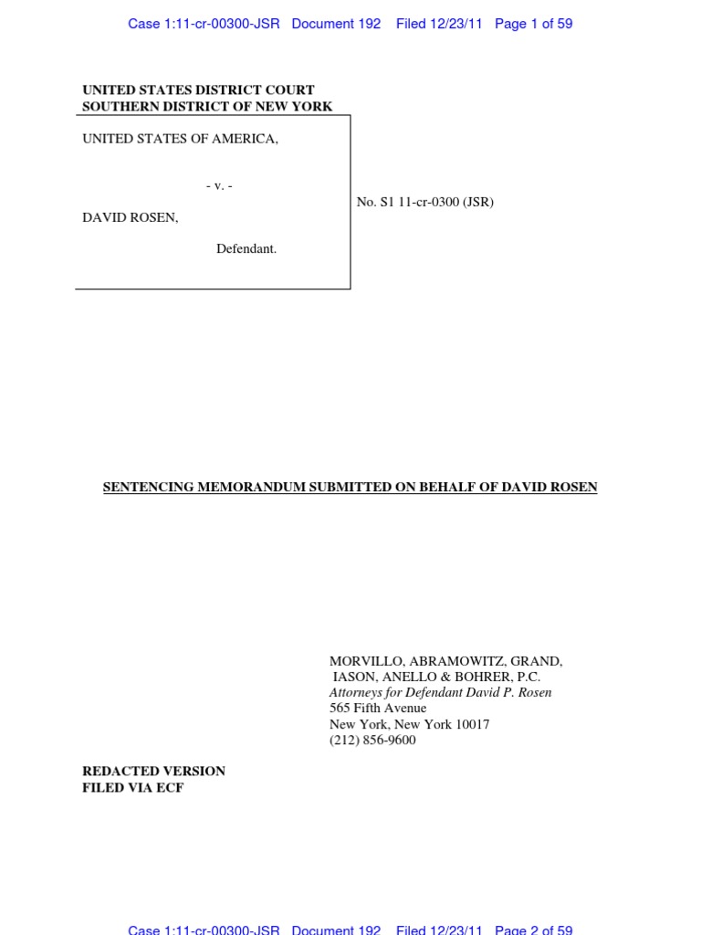 David Rosen Sentencing Memorandum, Kruger Et. Al. | PDF | United States ...