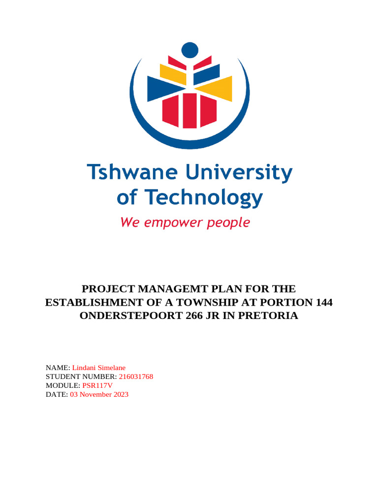 Project Managemt Plan For The Establishment of A Township at Portion ...