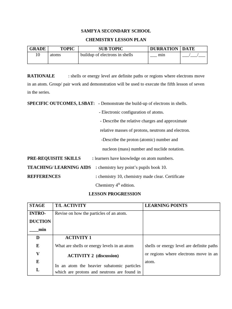 GRADE 10 CHEMISTRY Atoms - Buildup of Electrons in Shells Editable ...