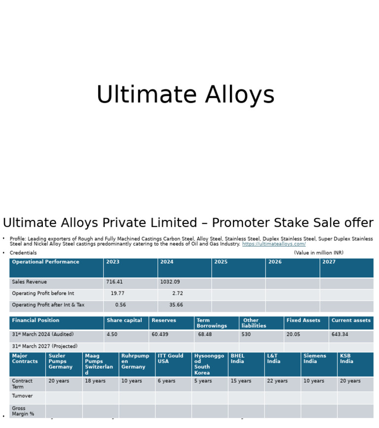Ultimate Alloys Stake Sale Opportunity | PDF
