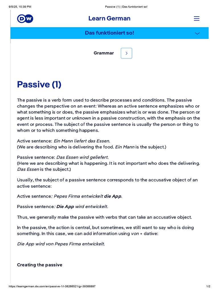 Understanding German Passive Voice | PDF | Subject (Grammar) | Verb