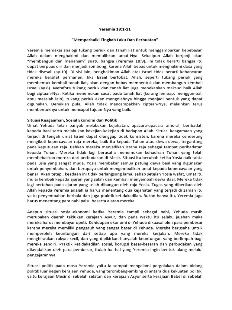 Khotbah Yeremia: Pembentukan Umat Allah | PDF