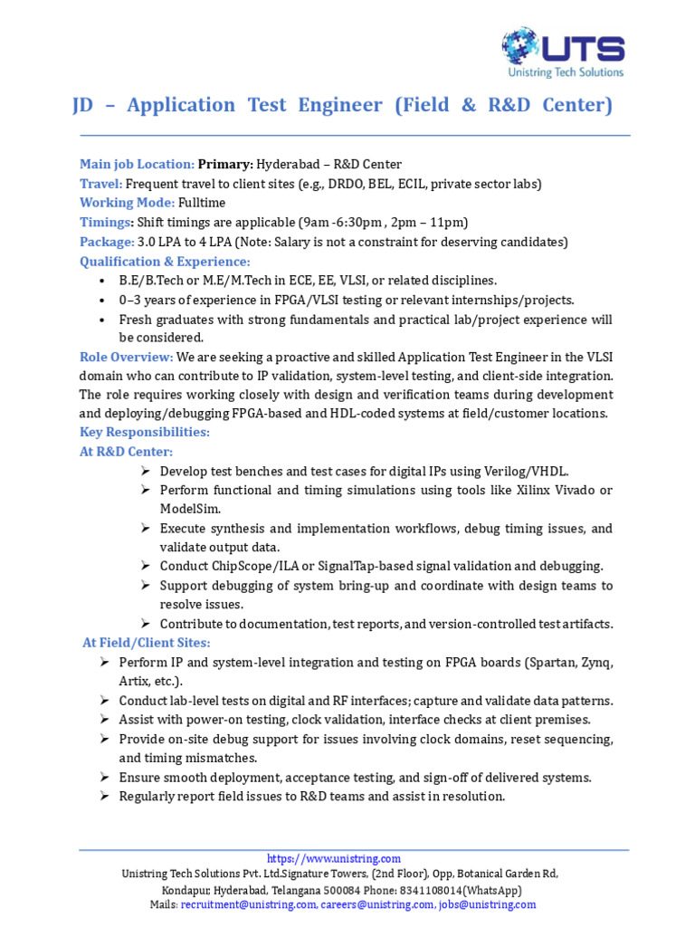 Application Test Engineer Job in Hyderabad | PDF | Field Programmable ...